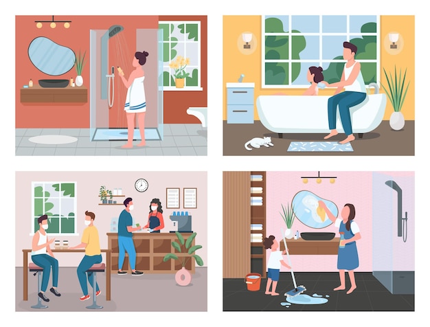 Diverse Bathroom Scenes Showcasing Daily Routines and Interactions ...