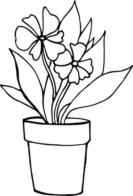 Stylized Flower Pot with Blooming Flowers Line Drawing | Jiffy Designs