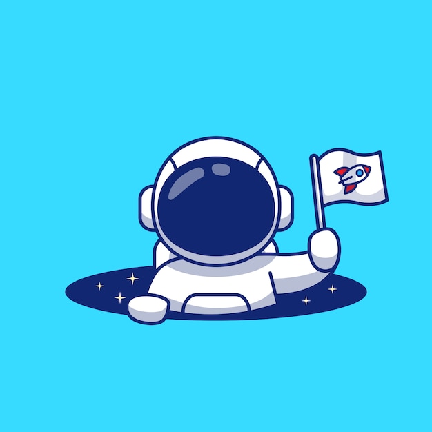Cheerful Astronaut Planting Space Exploration Flag | Jiffy Designs