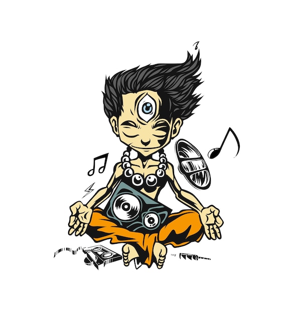 Energetic Cartoon Character Rocking Out with Music Gear | Jiffy Designs
