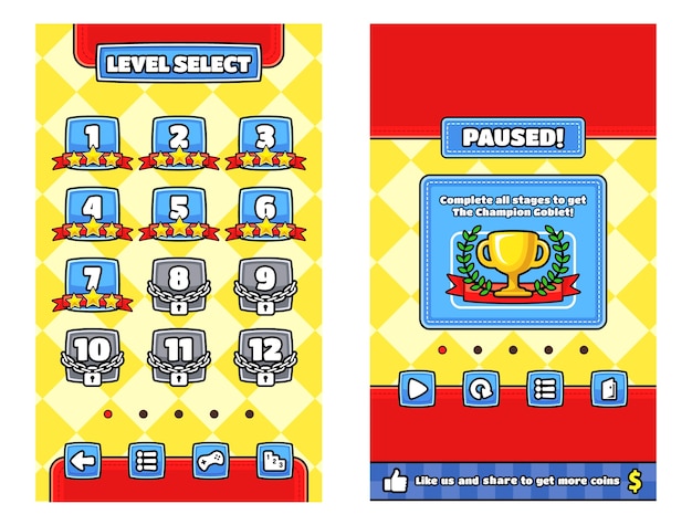 Vibrant Game Level Selection Screen with Numbered Trophies | Jiffy Designs