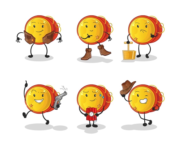 Cheerful Circular Emblem Characters in Various Poses | Jiffy Designs