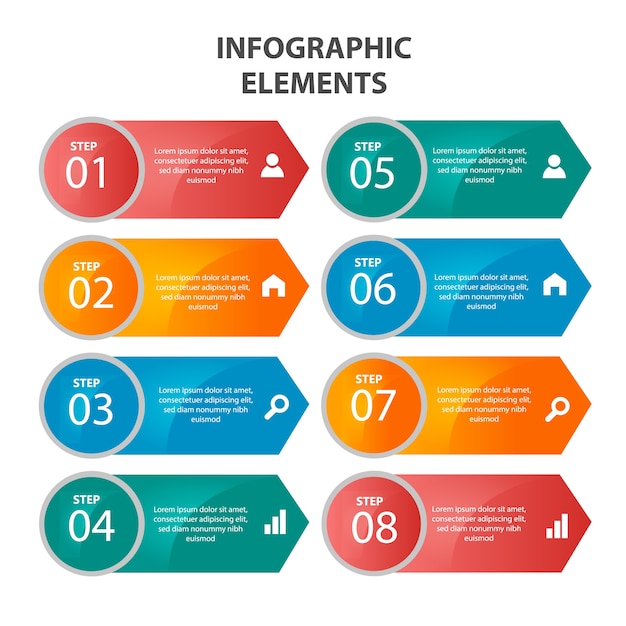 Vibrant Infographic Elements Collection with Arrows and Text Boxes ...