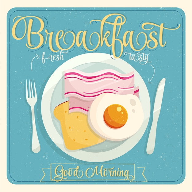 Retro Breakfast Illustration with Stylized Plate and Utensils | Jiffy ...