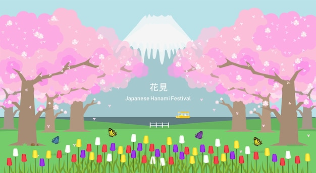 Vibrant Japanese Hanami Festival Scene with Cherry Blossoms | Jiffy Designs