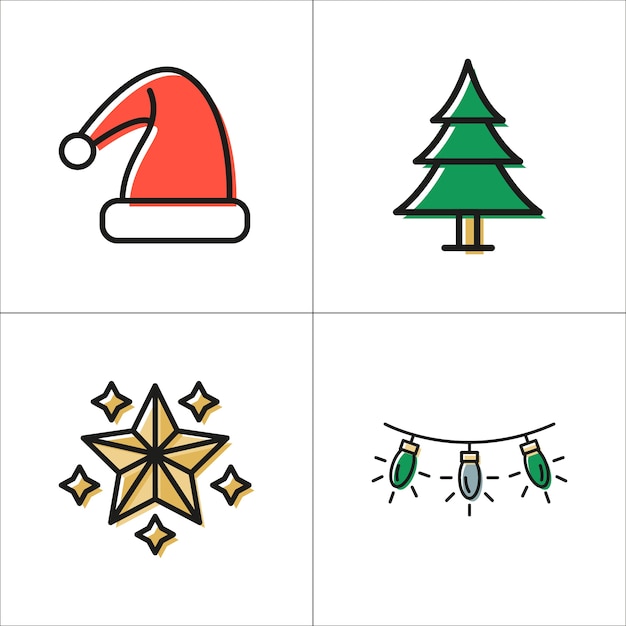 Festive Holiday Icons Collection: Santa Hat, Tree, Star, Garland ...