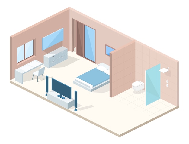 Isometric Illustration of a Modern Minimalist Bedroom Interior | Jiffy ...
