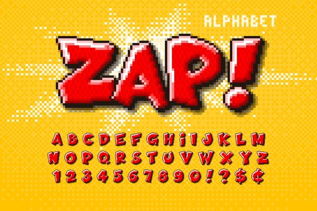 Vibrant Pixel-Art 'Zap!' Alphabet and Numerals | Jiffy Designs