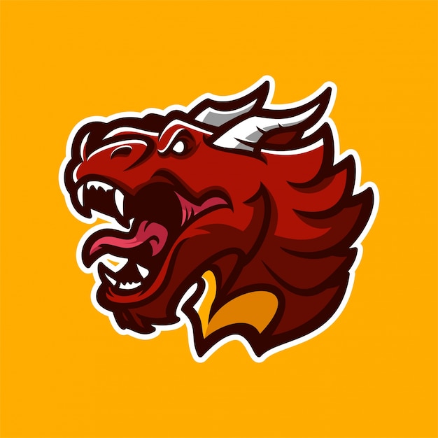 Fierce Red Dragon Logo with Snarling Expression on Yellow Background ...