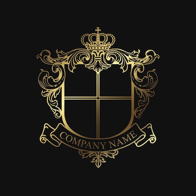 Ornate Golden Heraldic Crest with Regal Crown and Cross | Jiffy Designs
