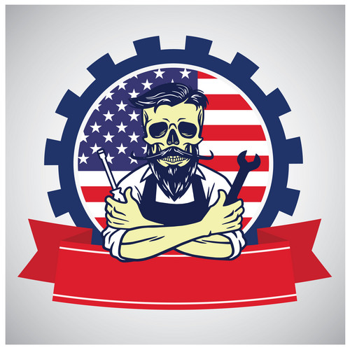 Usa Labor Day Skull Worker Logo With United States National Flag ...