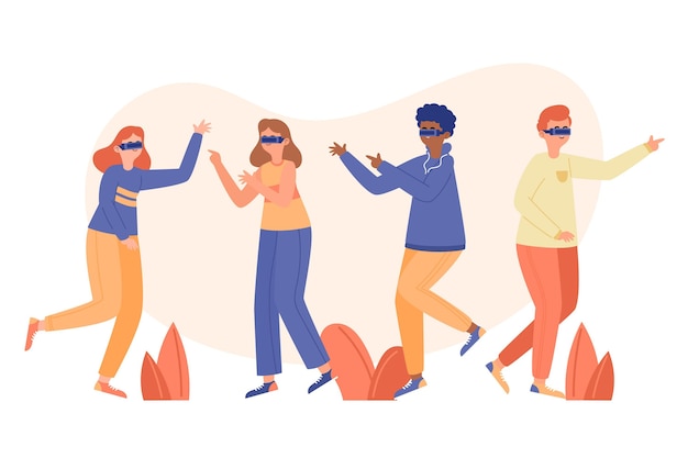 Dynamic Group of Friends Enjoying Virtual Reality Experience | Jiffy ...