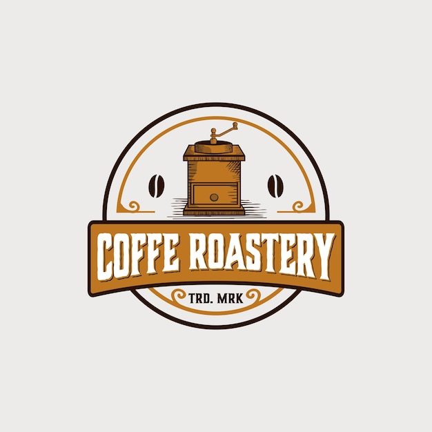 Vintage-Inspired Coffee Roastery Logo with Grinder | Jiffy Designs