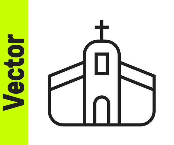 Black Line Church Building Icon Isolated On White Background. Christian ...