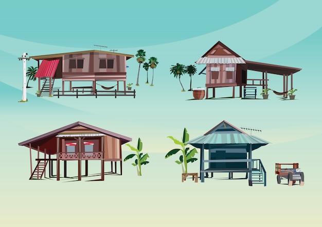 Tropical Beach Huts with Palm Trees and Outdoor Seating | Jiffy Designs
