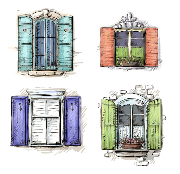 Charming Vintage Window Scenes with Rustic Architectural Details ...