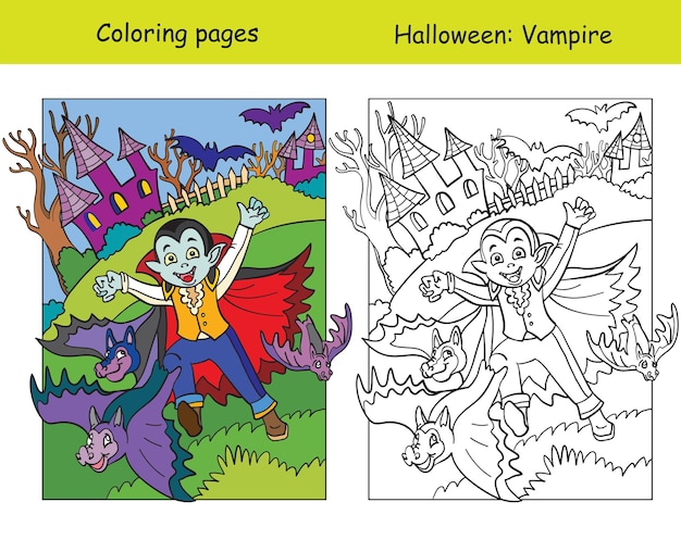 Colorful Halloween Vampire Illustration with Detailed Linework | Jiffy Designs