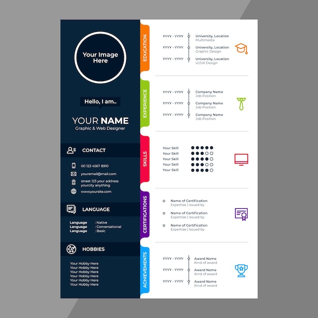 Colorful Modern Professional Resume Template with Icons | Jiffy Designs