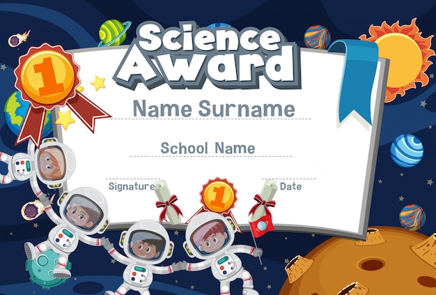 Vibrant Science Award Certificate with Astronauts and Celestial ...