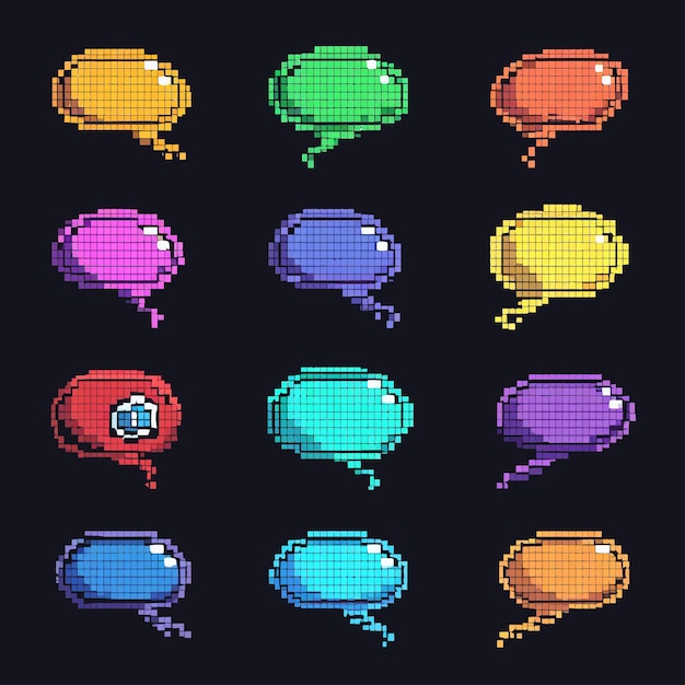 Vibrant Pixel Art Speech Bubbles in Diverse Colors | Jiffy Designs