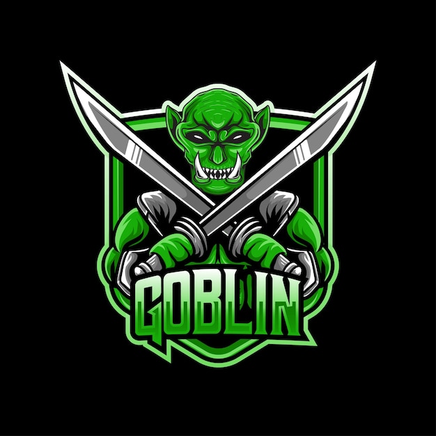 Fierce Goblin Mascot with Crossed Swords on Dark Background | Jiffy Designs