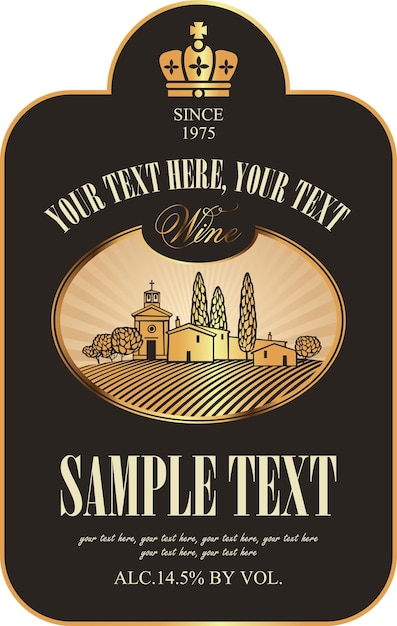 Vintage Wine Label with Rustic Vineyard Illustration | Jiffy Designs