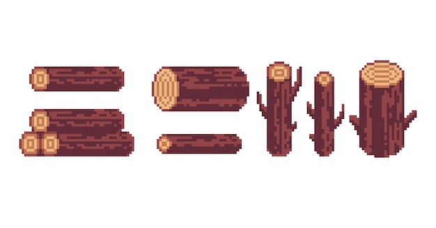 Vibrant Pixel Art Logs and Stumps Collection | Jiffy Designs