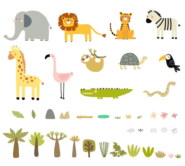 Charming Safari Animal Icons and Tropical Flora Collection | Jiffy Designs