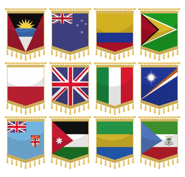 Vibrant National Flags Displayed on Ornate Pennants | Jiffy Designs