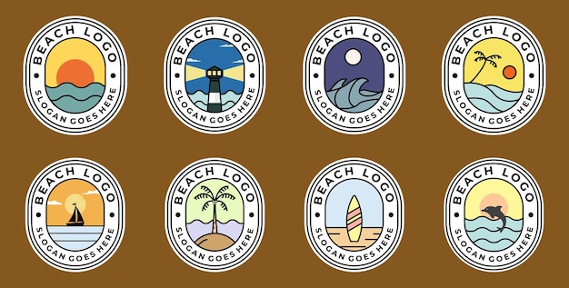 Diverse Beach-Themed Logos and Badges with Vibrant Imagery | Jiffy Designs