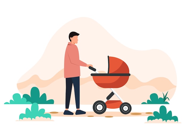 Proud Father Pushing Adorable Baby Stroller in Nature | Jiffy Designs