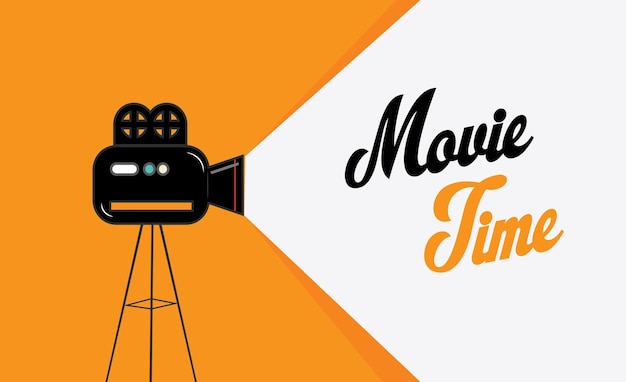 Vintage Movie Camera and Retro 'Movie Time' Text on Orange | Jiffy Designs