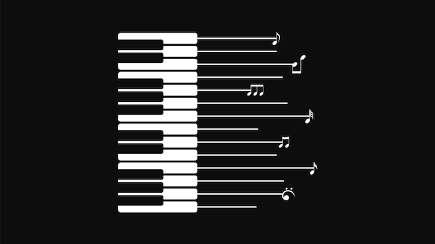 Minimalist Piano Keys and Musical Notes on Black Background | Jiffy Designs