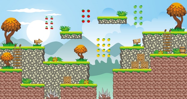 Vibrant 2D Platformer Game Assets with Varied Terrain and Vegetation ...