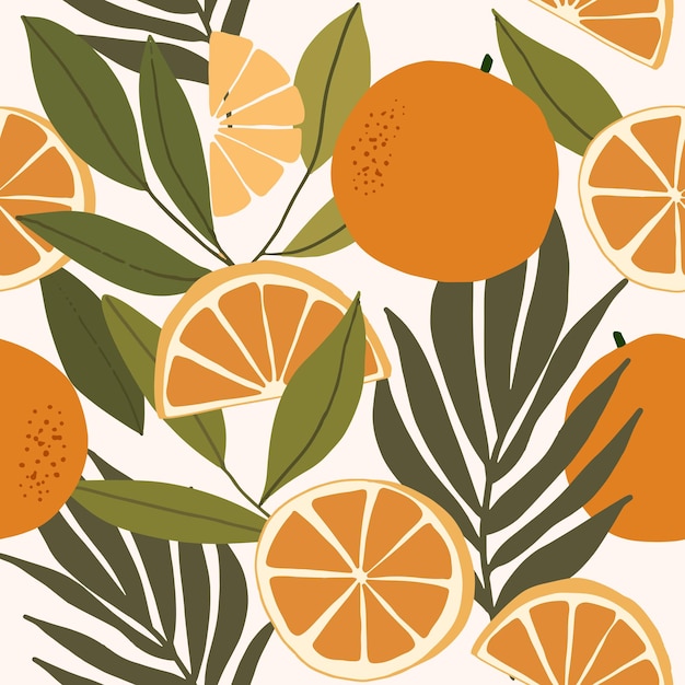 Vibrant Orange Citrus Pattern with Leaves and Slices | Jiffy Designs