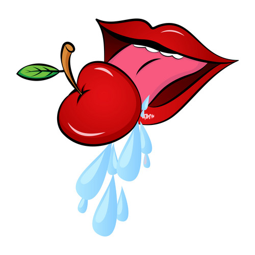 Eating Apple, Red Female Lips Teasing Tongue, Tongue Vector ...