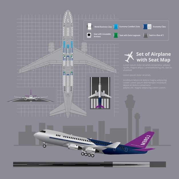 Detailed Illustration of Airplane with Seat Map and Accessories | Jiffy ...