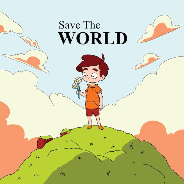 Cheerful Child Stands Atop Hill, Inspiring 'Save the World' Message ...