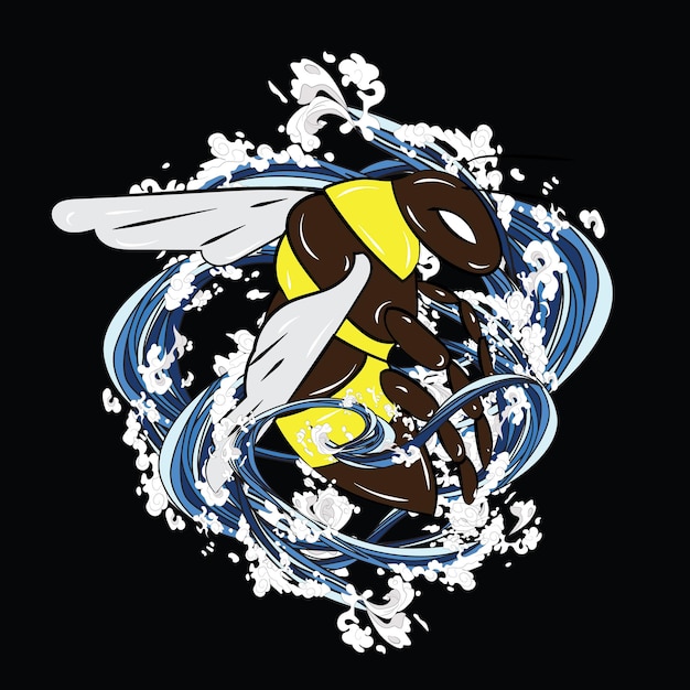 Powerful Bee Soaring Through Swirling Waves | Jiffy Designs