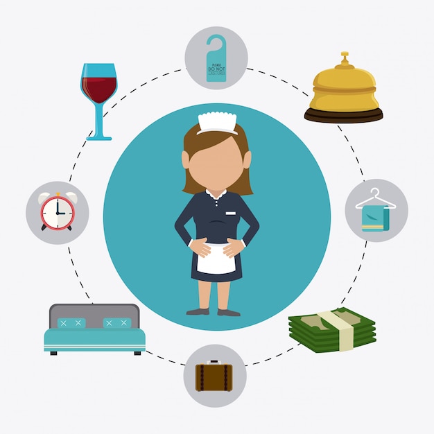 Hospitality Industry Icons with Female Character Illustration | Jiffy ...