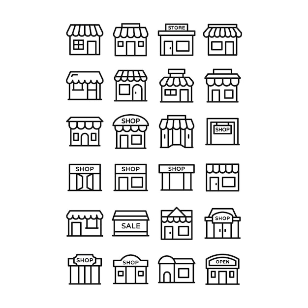 Diverse Storefronts: A Minimalist Icon Collection Showcasing Retail ...