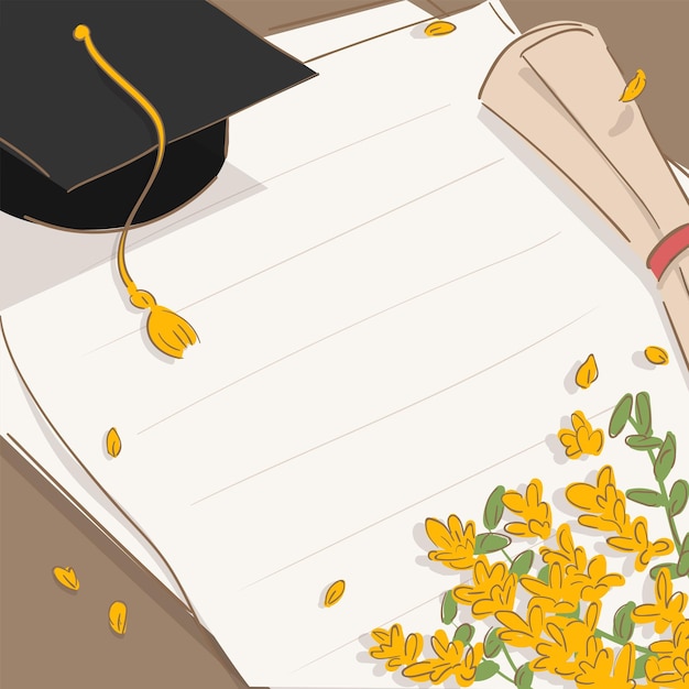 Graduation Cap and Diploma with Delicate Yellow Flowers | Jiffy Designs