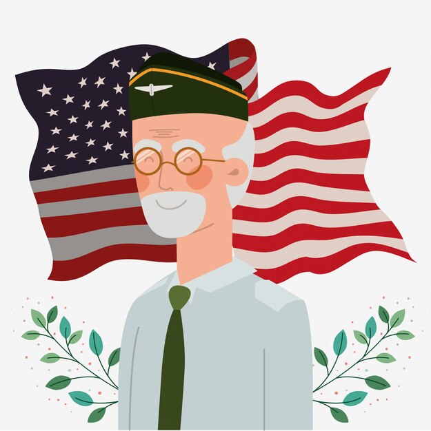 Patriotic Portrait: Smiling Veteran with American Flag | Jiffy Designs
