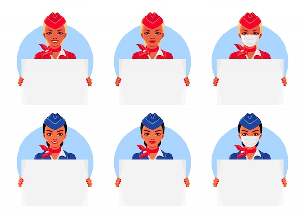 Diverse Flight Attendants Holding Blank Signs for Announcements | Jiffy ...