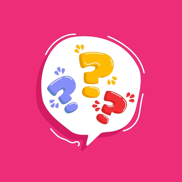 Colorful question marks in speech bubble on pink background | Jiffy Designs
