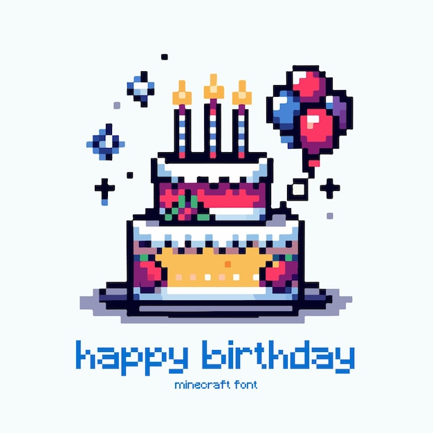 Pixel Art Birthday Cake with Candles and Balloons | Jiffy Designs