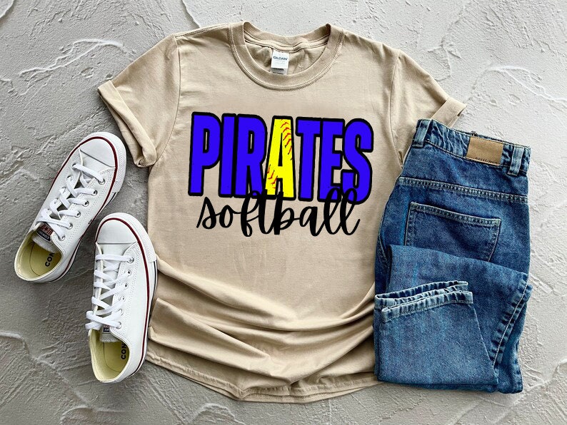 'Pirates Softball' Bold Block Letters with Playful Script Accent ...