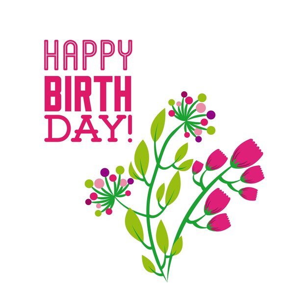 Vibrant Happy Birthday Floral Design with Stylized Text | Jiffy Designs