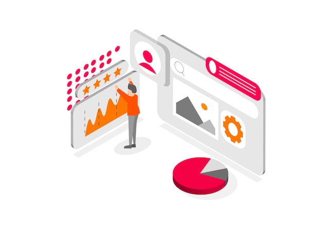 Colorful Isometric Data Analytics Dashboard with Graphs | Jiffy Designs