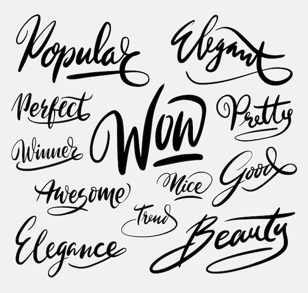 Elegant Handwritten Words: Popular, Winner, Awesome, and Beauty ...